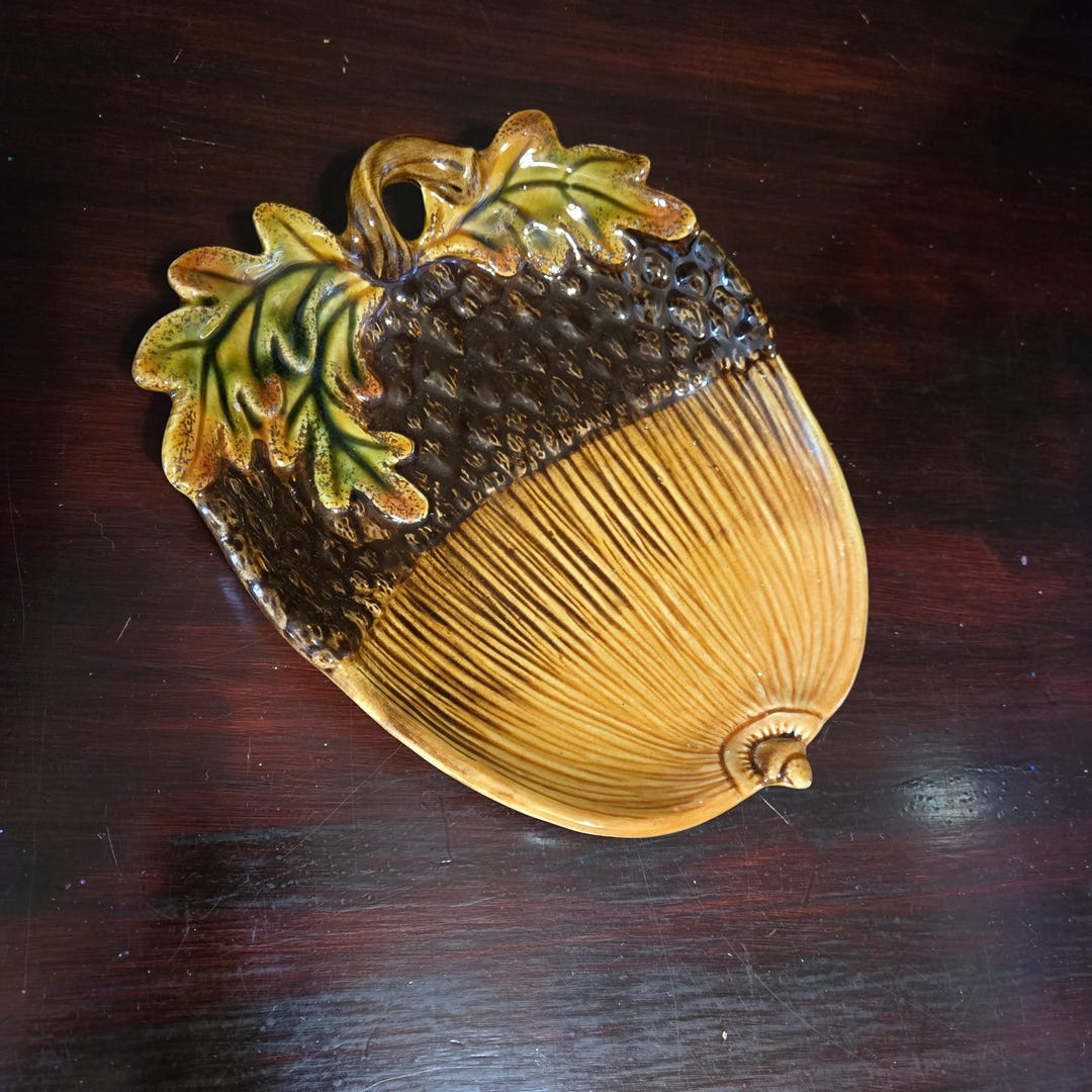 Fall Acorn Shaped Leaves Covering Serving Dish/ Bowl Ceramic 9x8x2 ...