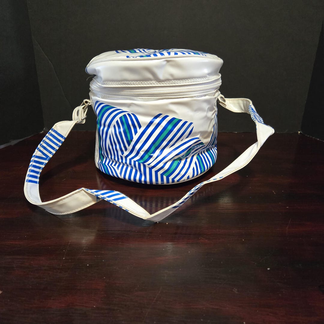 Tote Cooler Lunch Snack Picnic Bag Strap Blue Wave Swirl Vintage 1970s ...