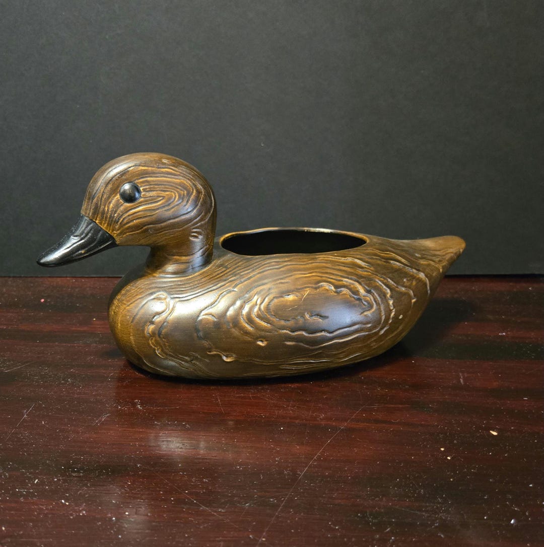 Lg Ceramic Duck Planter Wood Grain 12" Vintage Hunter Cabin Farmhouse ...
