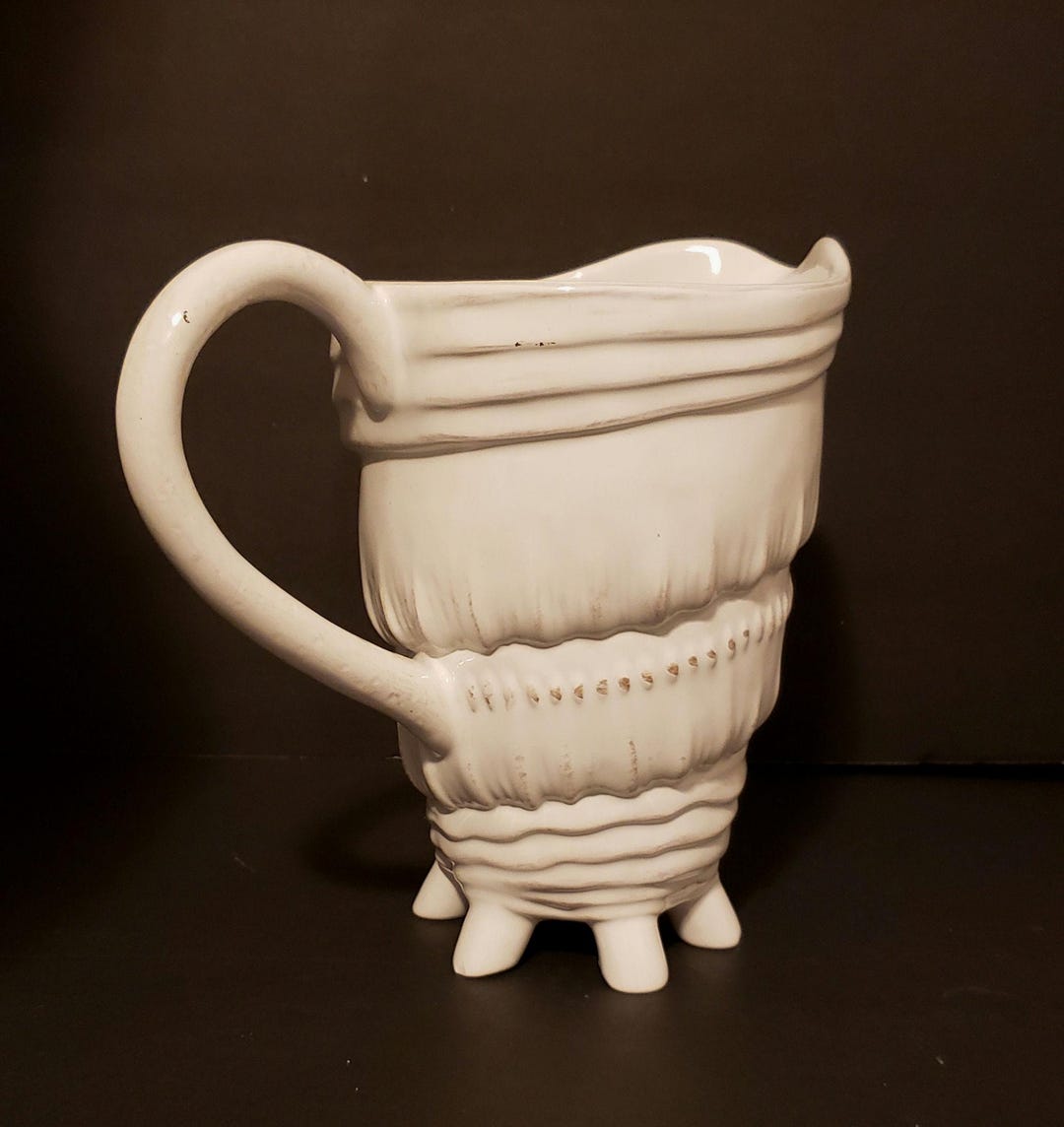 Ceramic Conch Seashell Pitcher, White- Beach, Ocean, Shells Vase ...