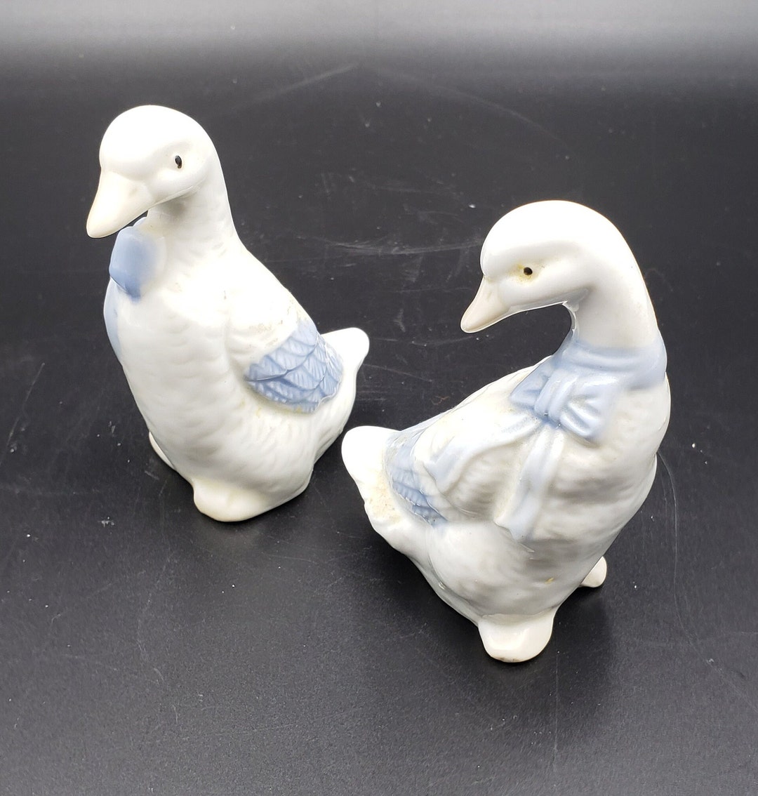 Pair of White Goose Geese With Blue Bows Ceramic Salt and Pepper ...