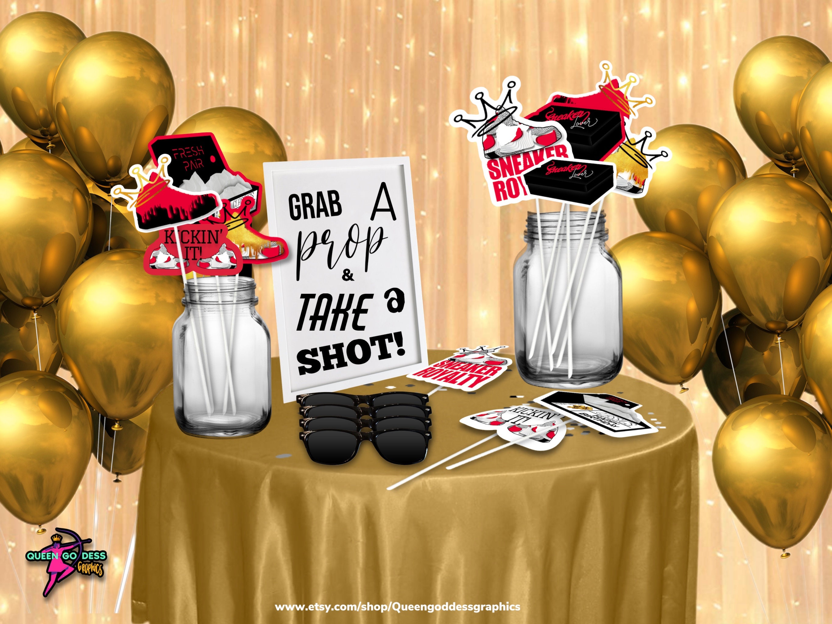 Digital Download Red & Black Sneaker Ball Photo Booth Props | Etsy