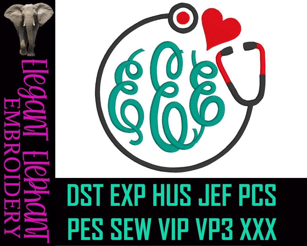 Stethoscope Heart Monogram Frame Embroidery Design / Machine Embroidery ...