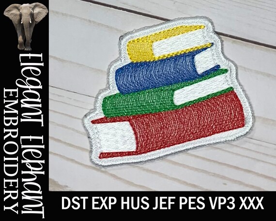 Stack of Books Reading Patch Machine Embroidery File / 2 Sizes | Etsy