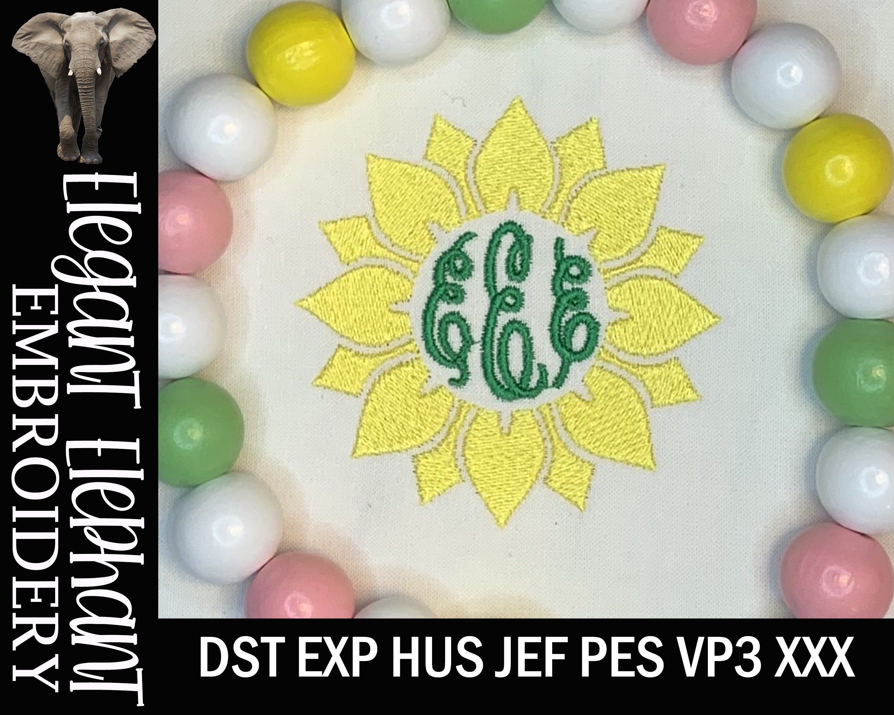 Sunflower Monogram Frame Embroidery Design / Sunflower Monogram ...