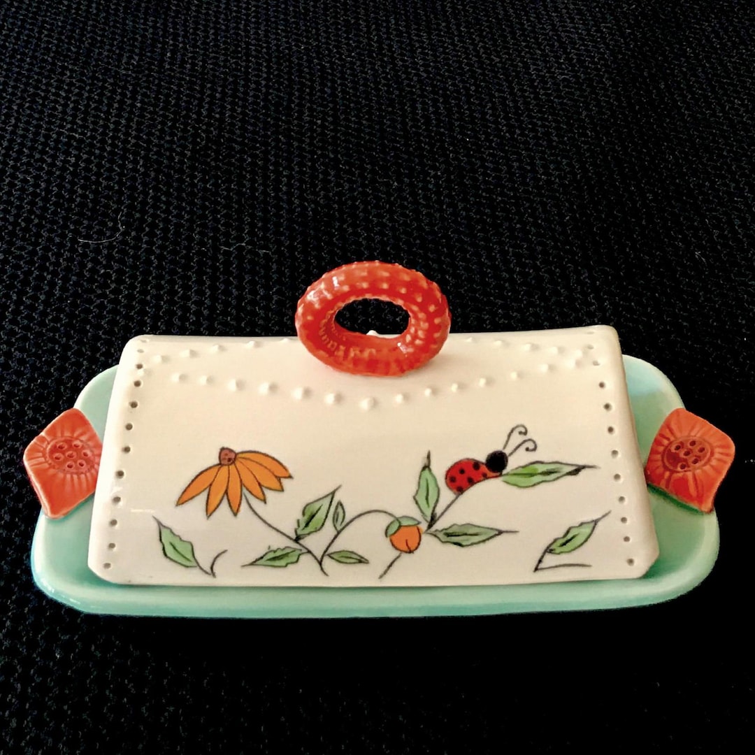Ladybug Butter Dish, Ceramic Butter Dish, Hand-painted Butter Dish ...