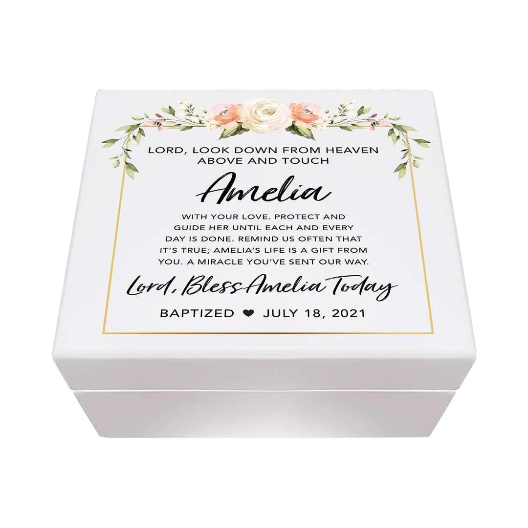 Baptism Gift - Personalized Box - Wooden Trinket Box - White Wood Box ...