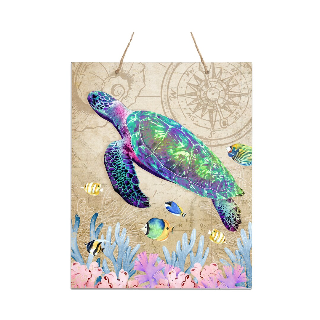 Sea Turtle Sign | Sea Turtle Wall Decal | Turtle Art Bathroom | Wooden ...