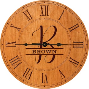 Custom Clock Monogram Wall Clock Personalized Wood Wall Clock Farmhouse ...