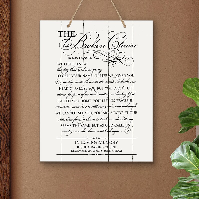 The Broken Chain Memorial Sign Loss of Mother Funeral - Etsy