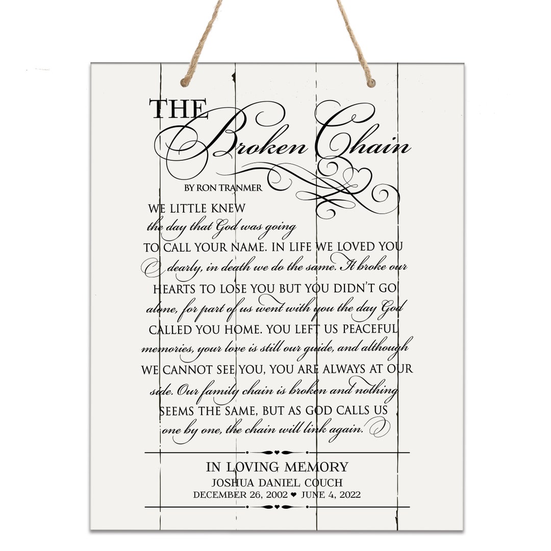 The Broken Chain Memorial Sign Loss of Mother Funeral Favors ...