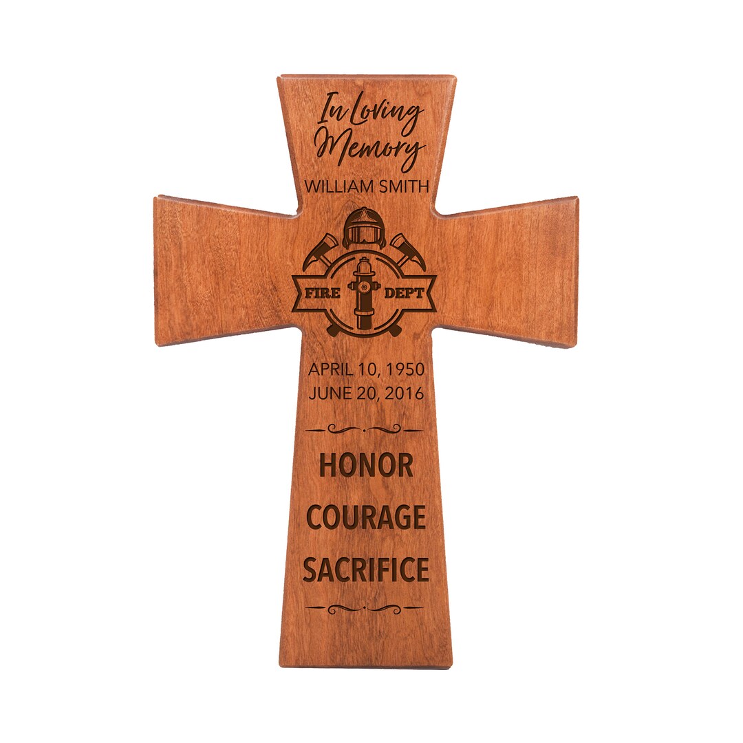Wood Memorial Crosses | Personalized Wooden Cross | Fireman Gift | Loss ...