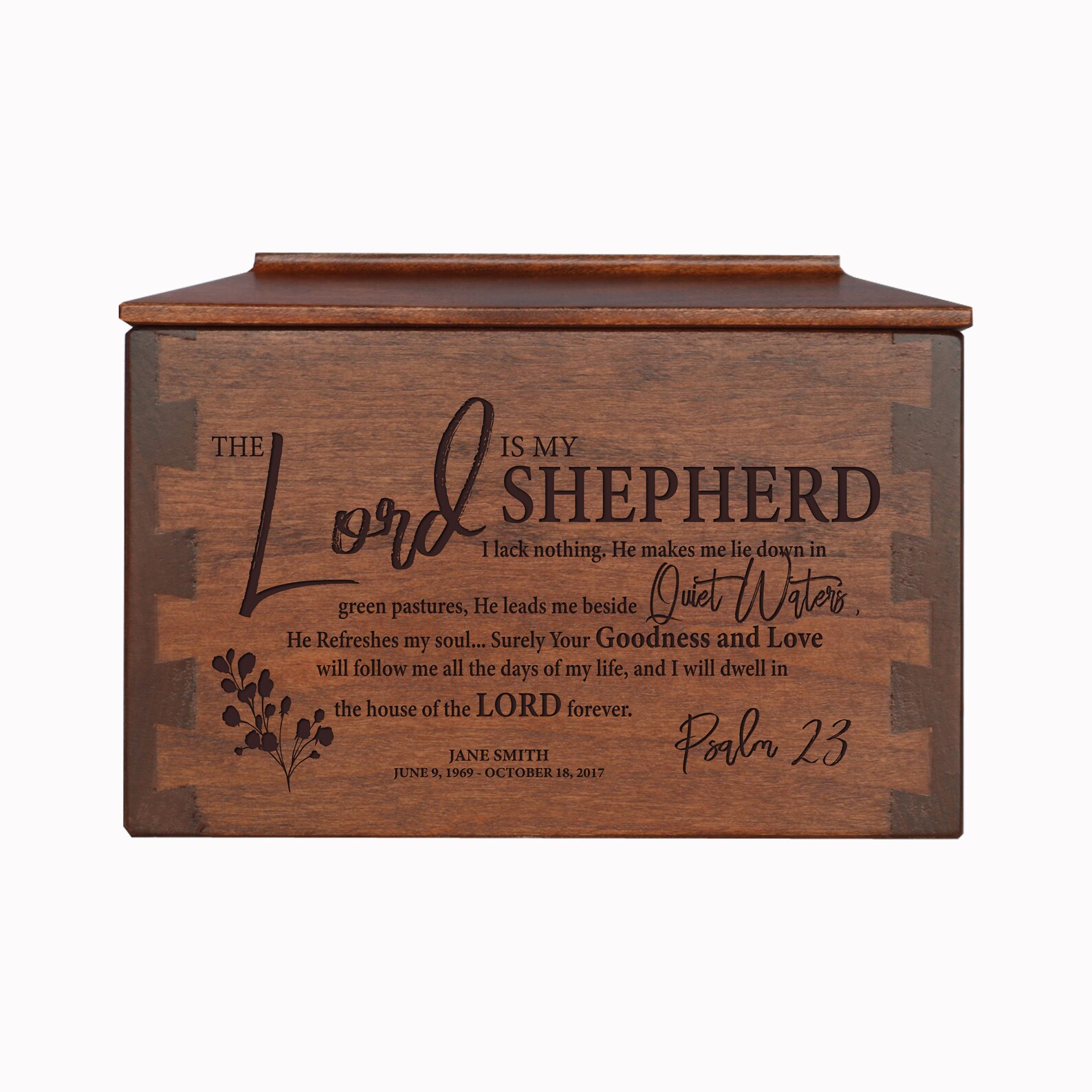Cremation Urn for Human Ashes | the Lord is My Shepherd | Wooden Urn ...