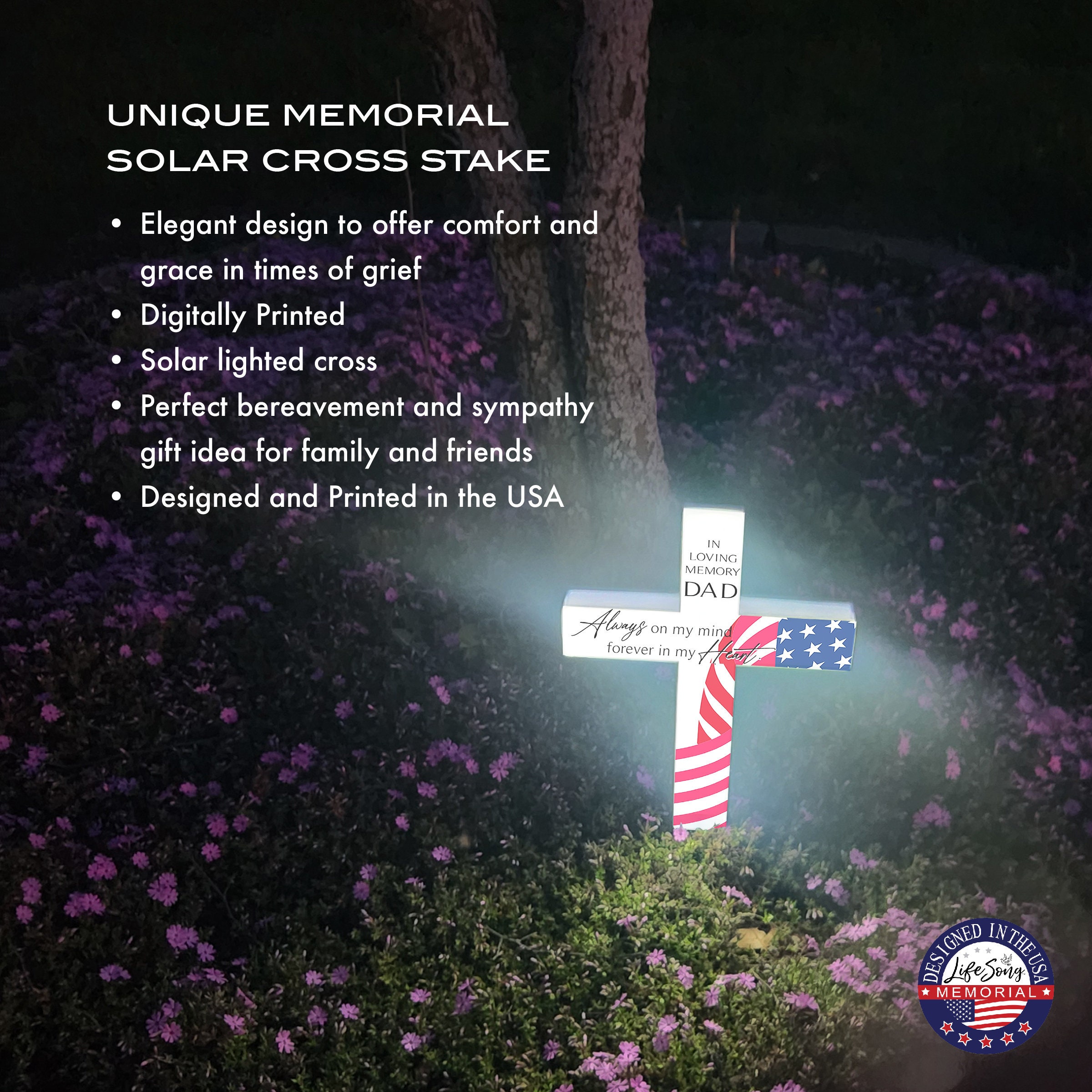 Light Solar Powered Cross Garden Lights With Roses - Memorial Grave ...