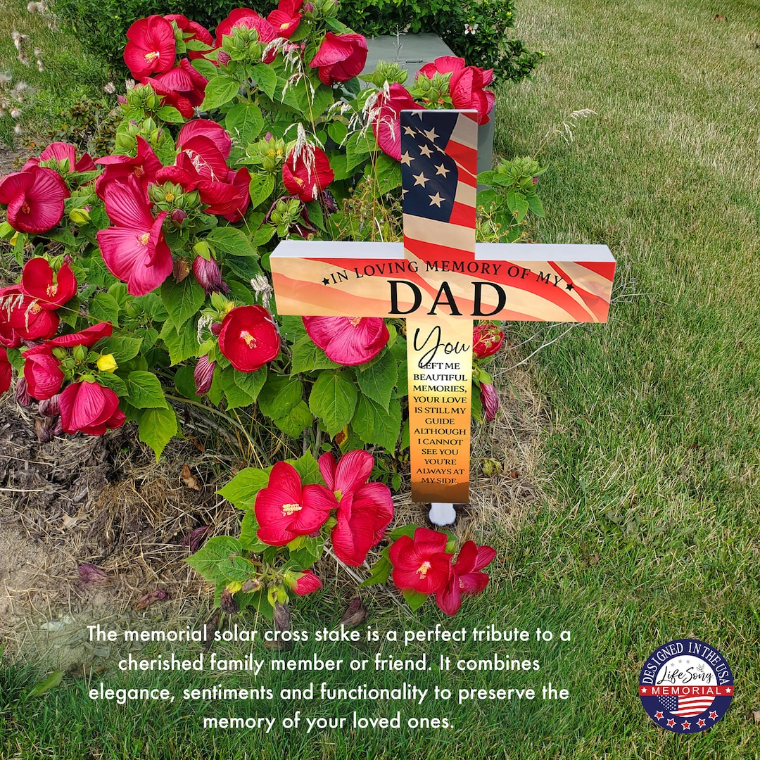 Dad Memorial Garden Stake Solar Cross Memorial Grave Marker Cross in ...