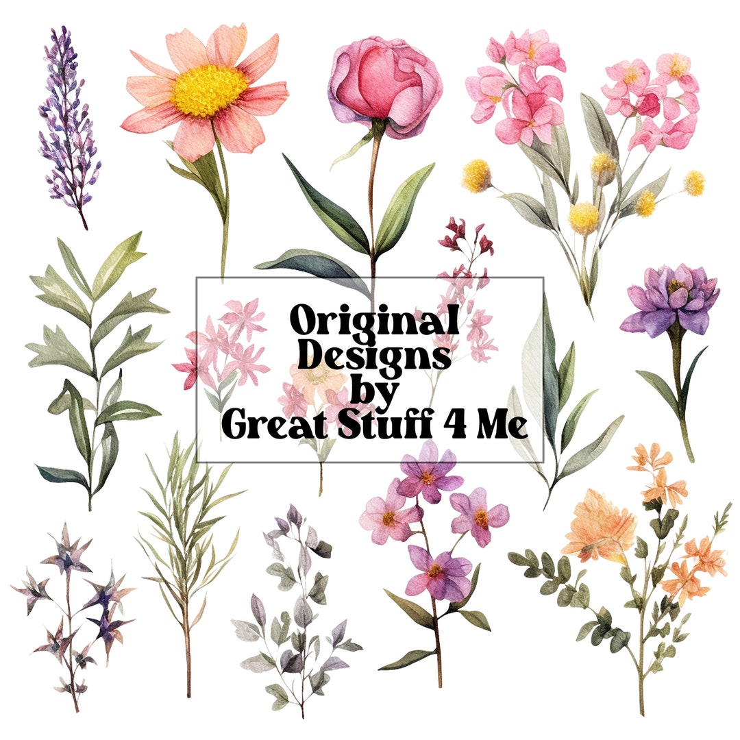 Watercolor Floral Clipart Elements Bundle Wild Flowers Clipart Floral ...