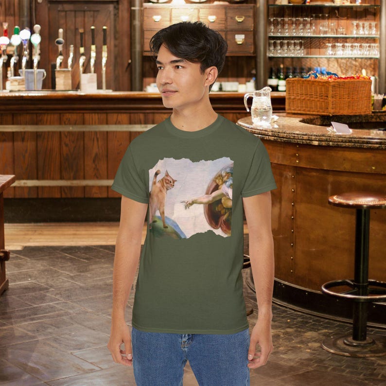 The Divine Swipe T-shirt - Funny Cat Swatting God's Hand - Michelangelo ...