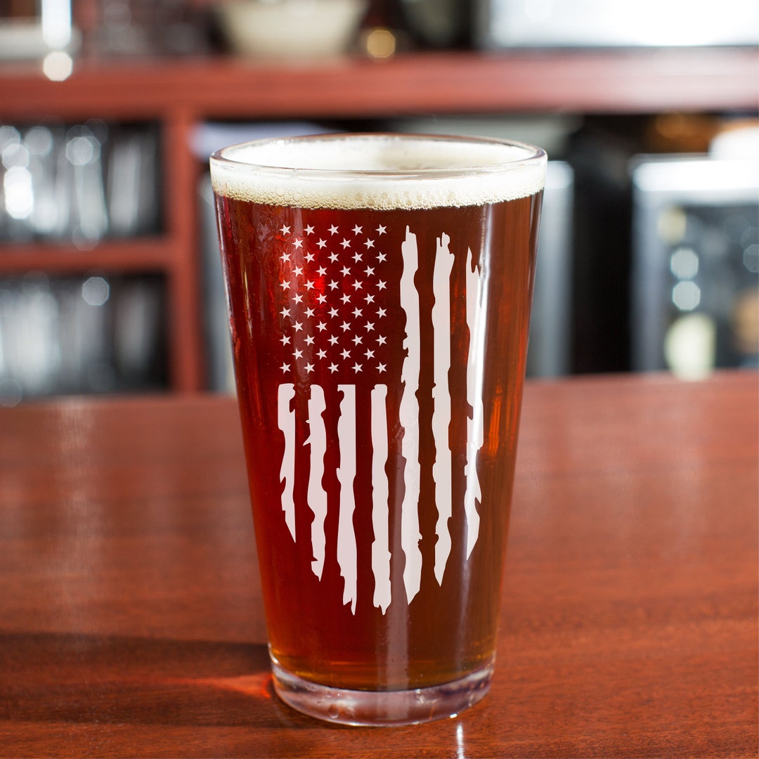 Engraved American Flag Beer Pint Glass: Patriotic Veteran Gift - Etsy