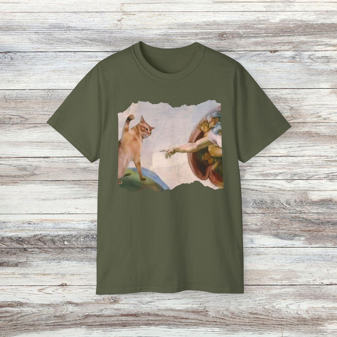 The Divine Swipe T-shirt - Funny Cat Swatting God's Hand - Michelangelo ...