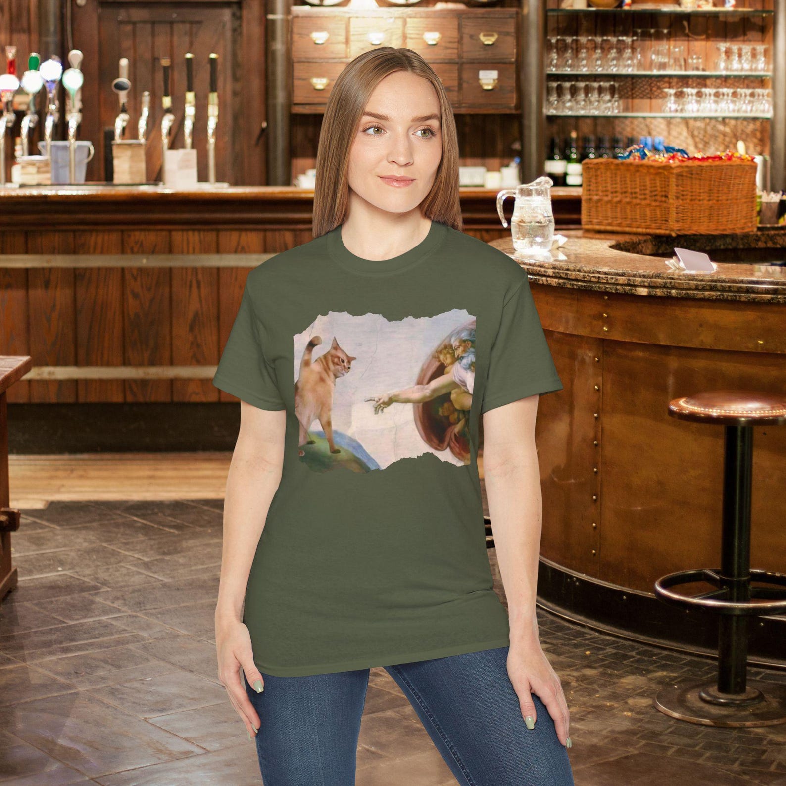 The Divine Swipe T-shirt - Funny Cat Swatting God's Hand - Michelangelo ...