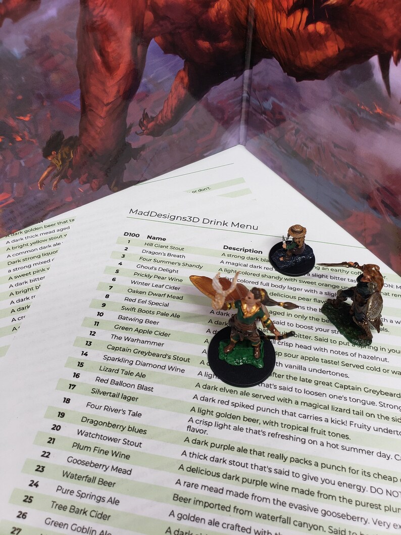 DnD Alcoholic D100 Drink Menu D&D Dungeons and Dragons | Etsy