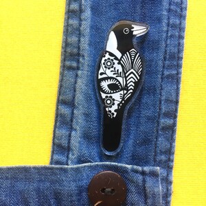 Magpie Pin Recycled Acrylic Ethical Eco-friendly Wearable Art Native ...