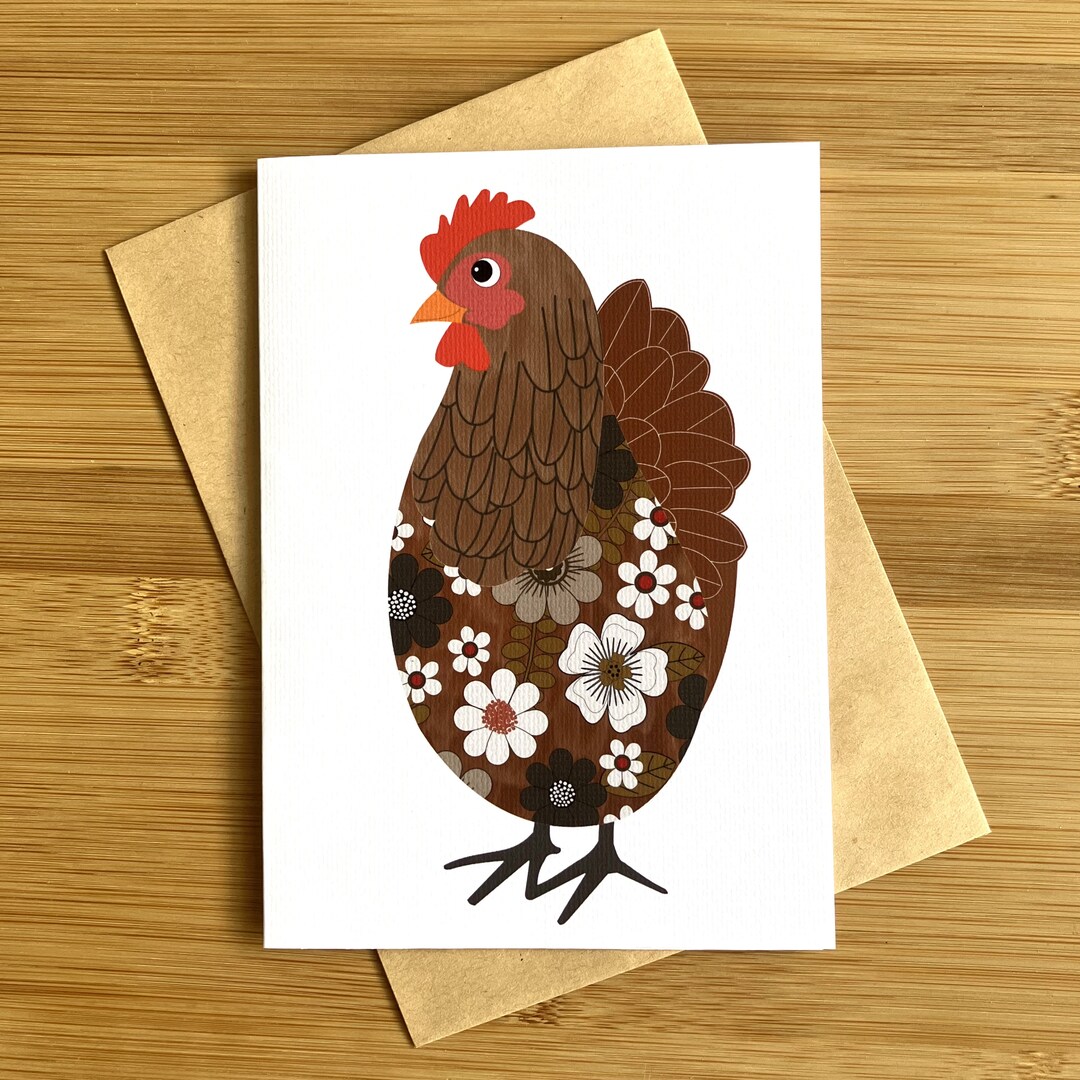 Cute Chicken Greeting Card Bird Farm Wildlife Original Artwork Unique ...