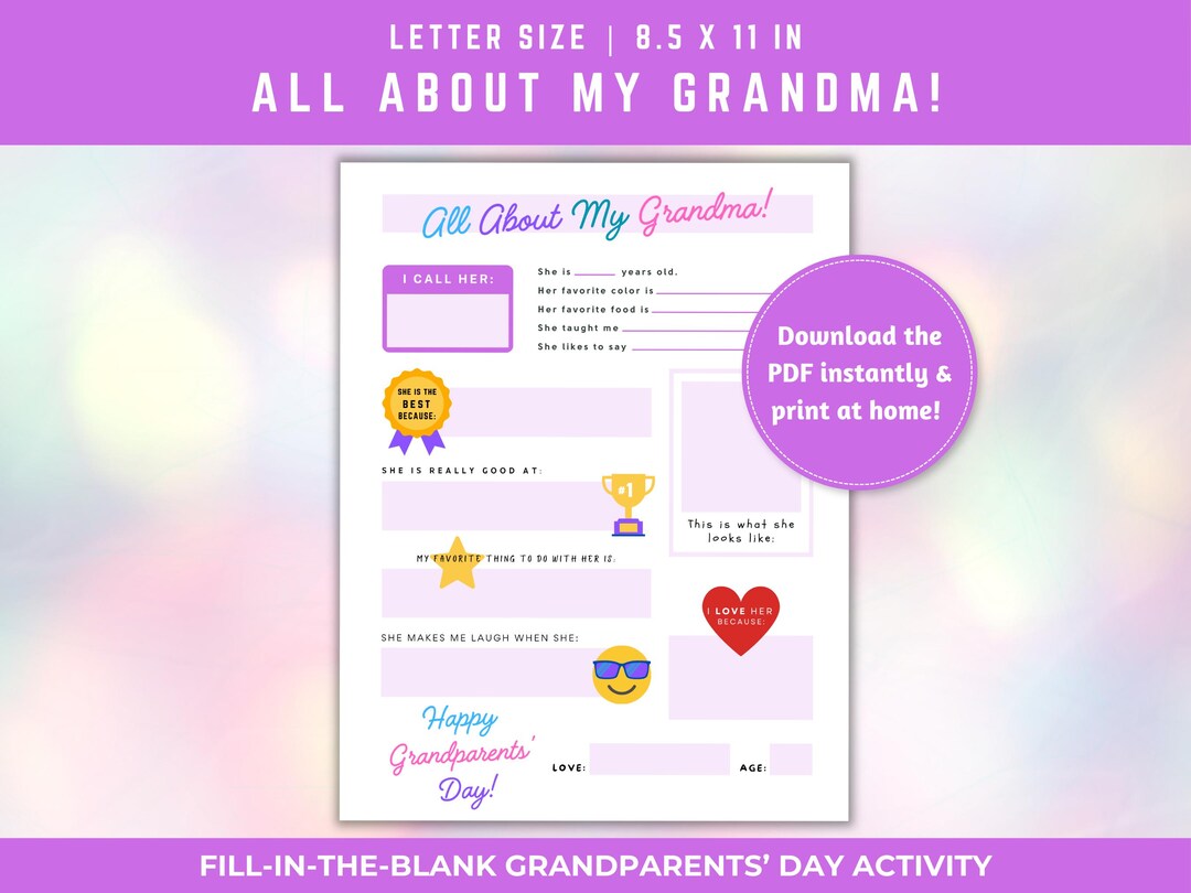 Grandparents' Day DIY Craft: Kids Printable Activity for Grandma - Etsy
