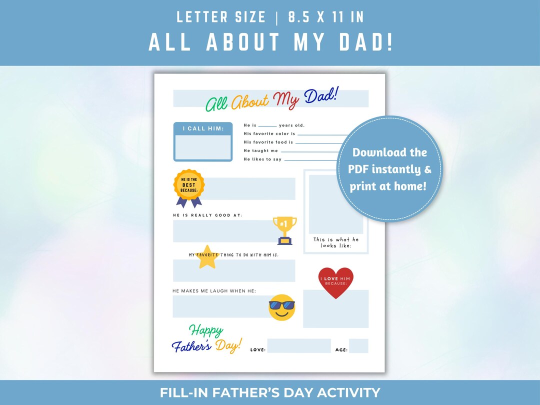Fathers Day Printable Dad Activity Sheet Download Digital File Blank ...