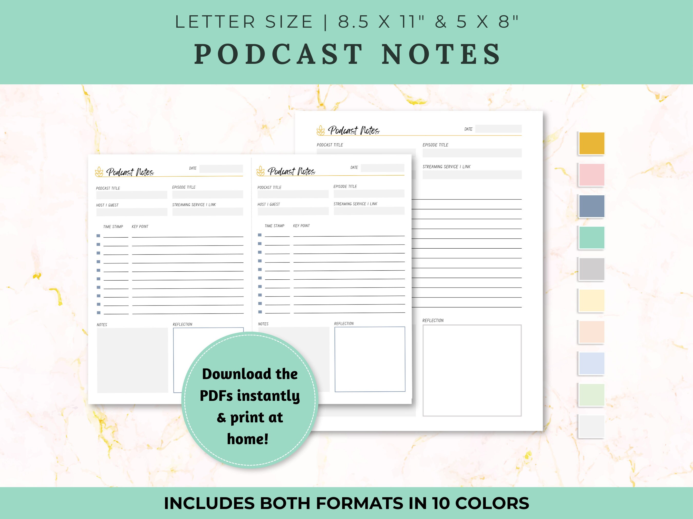 Podcast Notes Template Letter Size Printable Template - Etsy