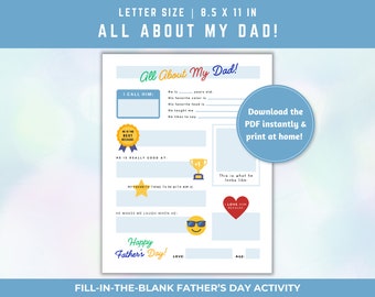 Happy Father's Day Coloring Page for Kids, All About My Dad Father's ...