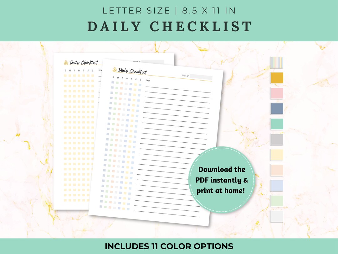 Daily Checklist Habit Tracker for Personal Development Letter Size ...