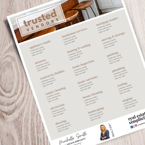 Real Estate Vendor Template Preferred Vendors Trusted Vendor - Etsy