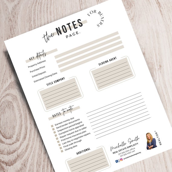 Real Estate Buyer Notes Page Realtor Flyer Printable Real - Etsy