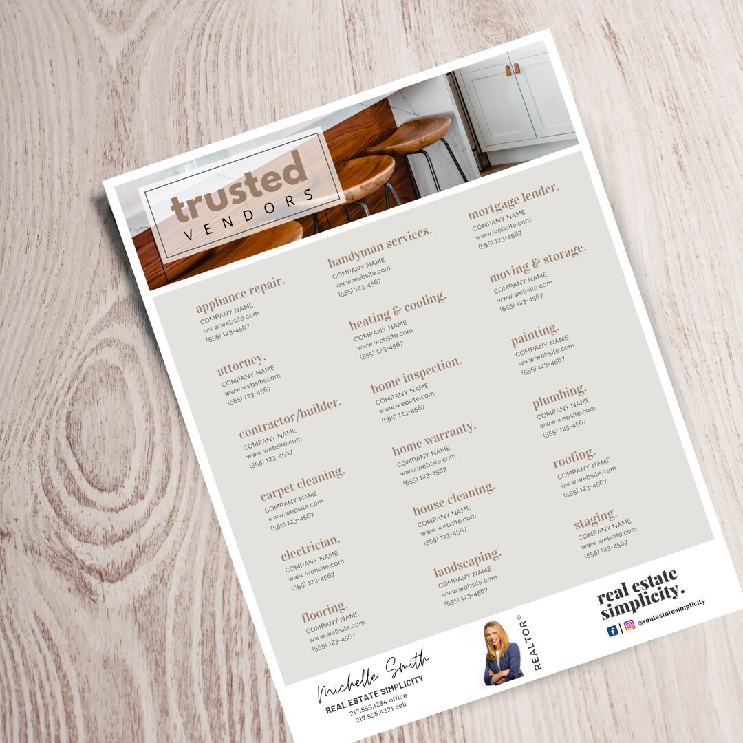 Real Estate Vendor Template, Preferred Vendors, Trusted Vendor List ...