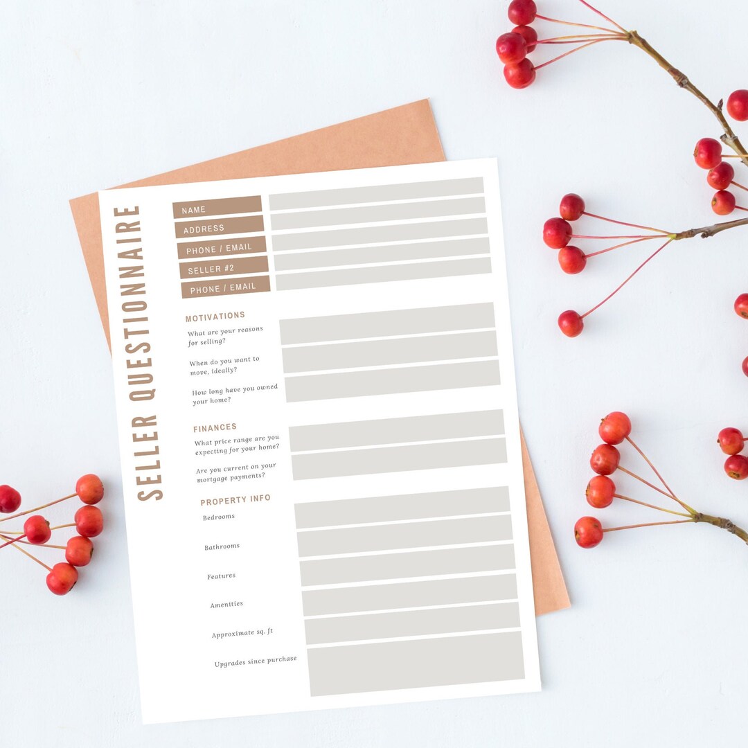 Seller Questionnaire, Real Estate Marketing, Listing Presentation ...