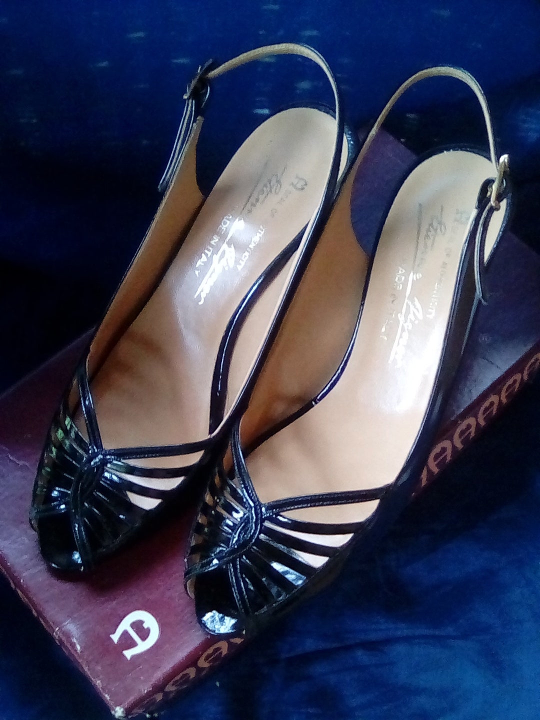 Vintage Black Patten Leather Aigner Heels Sandals - Etsy