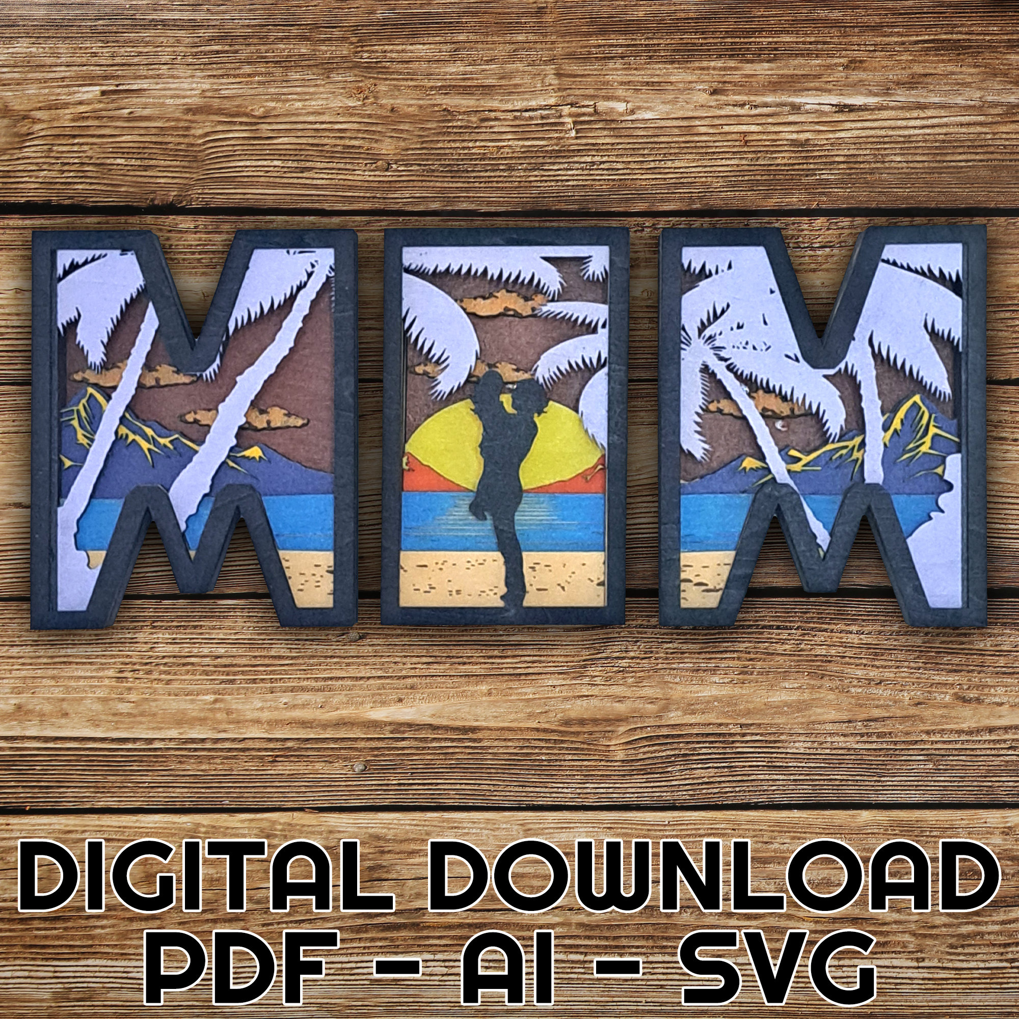 MOM Sunset Scene SVG File for Laser Cutting, Multi Layer 3d Art ...