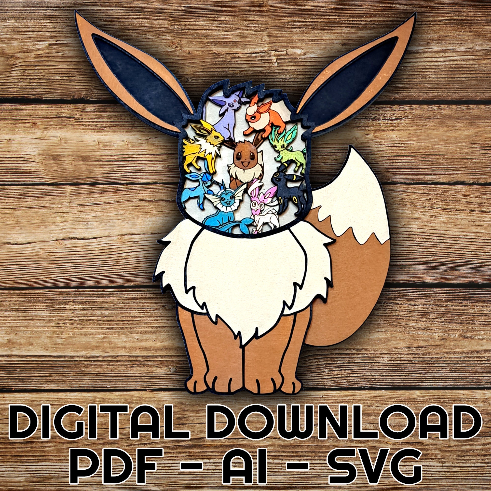Eevee 5 Layer SVG File for Laser Cutting, Multi Layer 3d Art, Digital ...