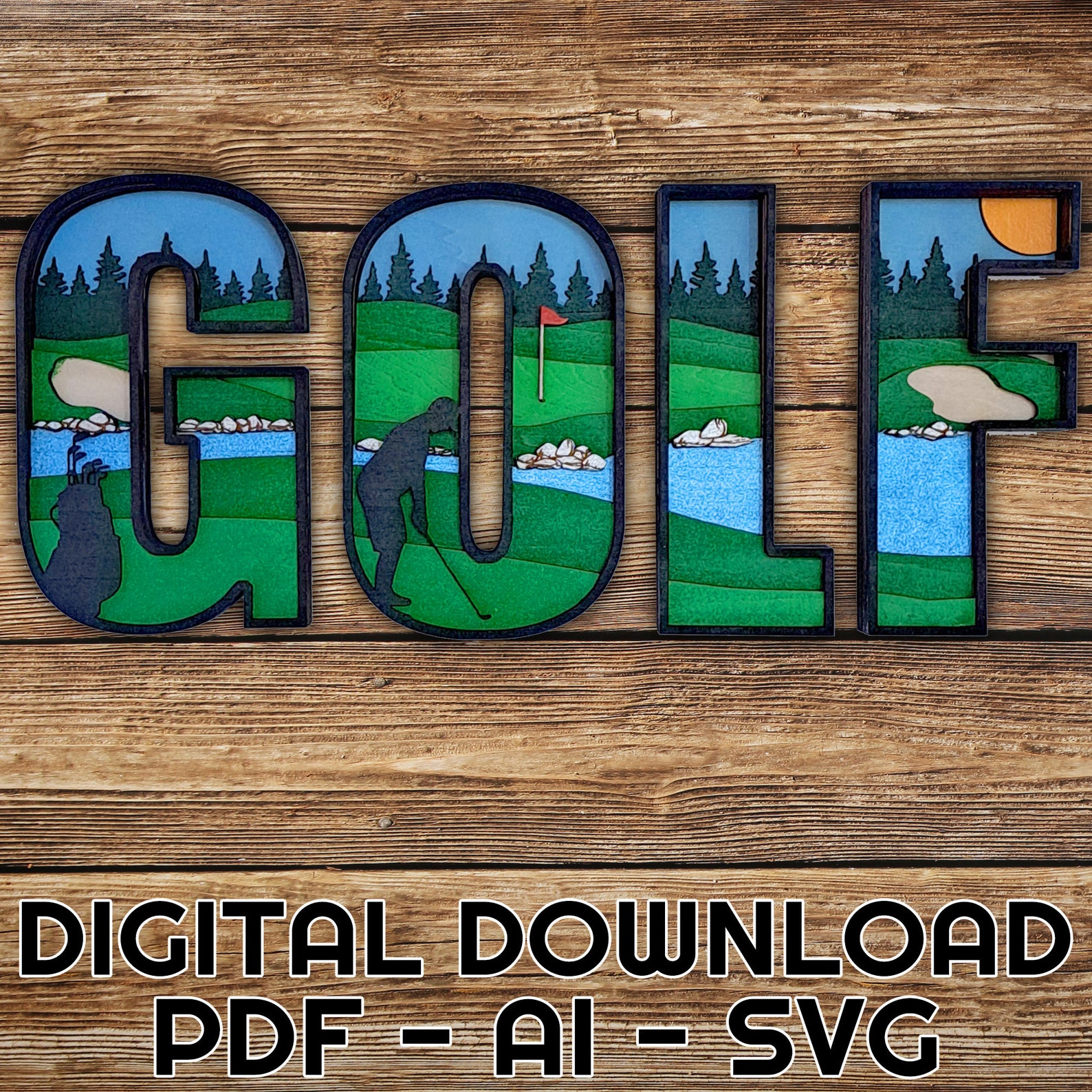 Golf Scene SVG File for Laser Cutting, Multi Layer 3d Art, Mandala ...