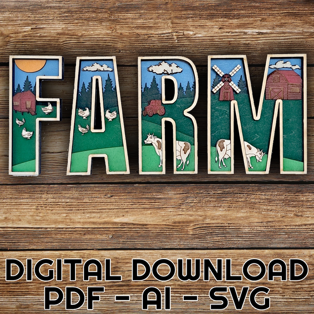 Farm Scene Letters SVG File for Laser Cutting, Multi Layer 3d Art ...