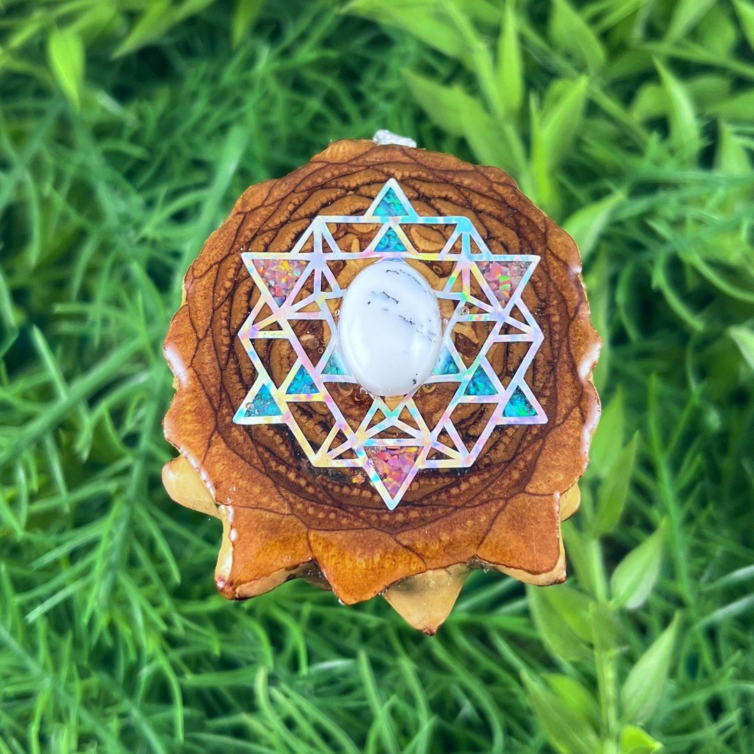 Dendrite With Crushed Opal & 64 Star Tetrahedron Pinecone Pendant ...