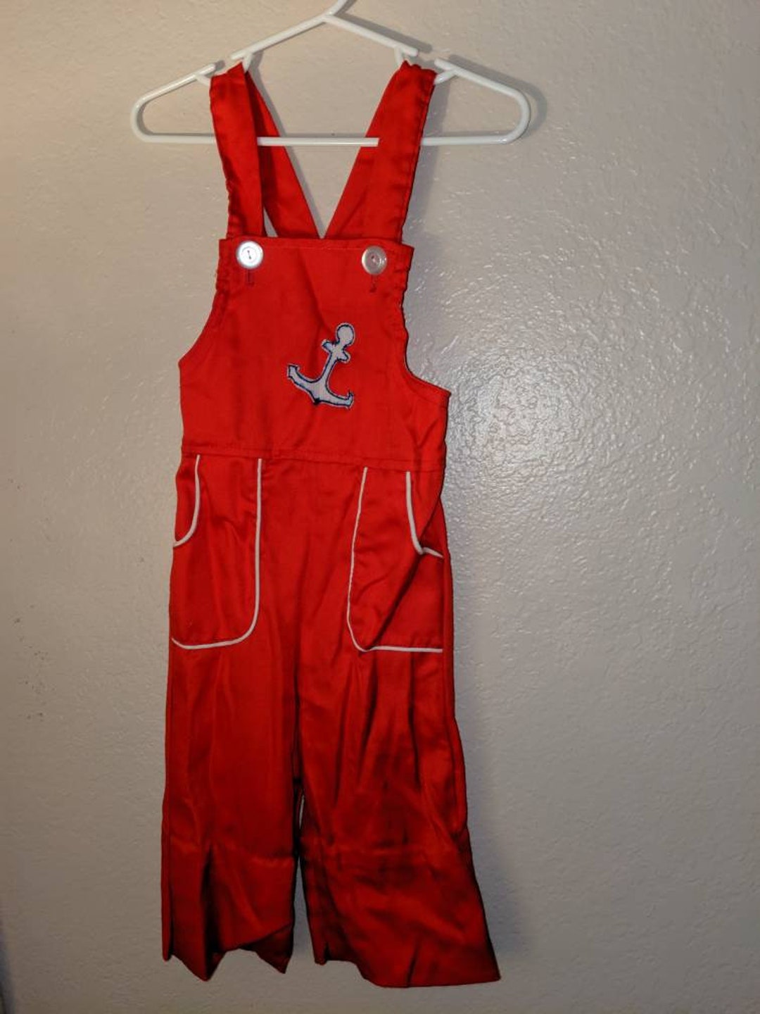 1970's Red Polyester Overalls With Anchor Detail - Etsy