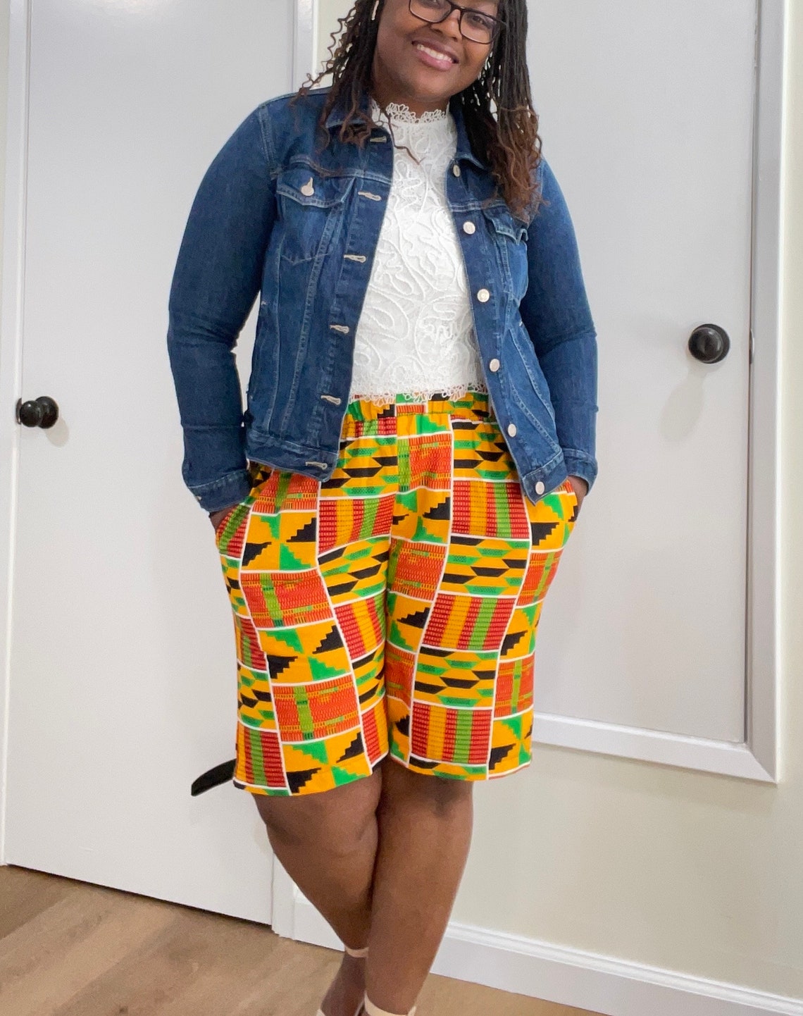 African Print Kente Shorts for Women, Knee Length Bermuda Shorts for ...
