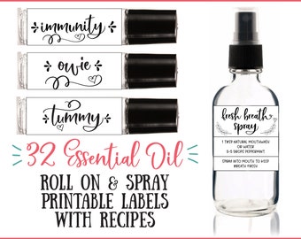 17 Essential Oil Roll-on Bottle Printable Recipe Labels Essential Oil ...