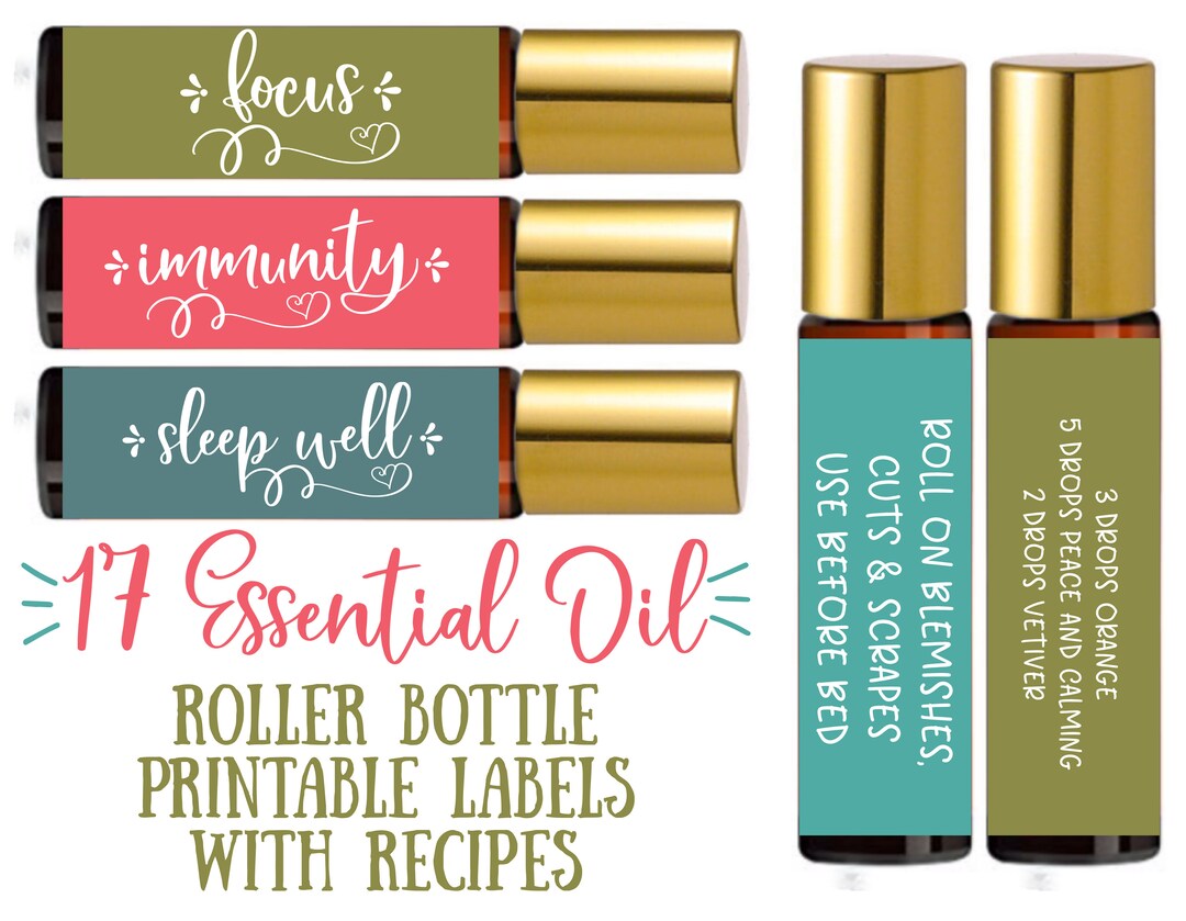 17 Essential Oil Roller Bottle Printable Recipe Stickers- Essential Oil ...