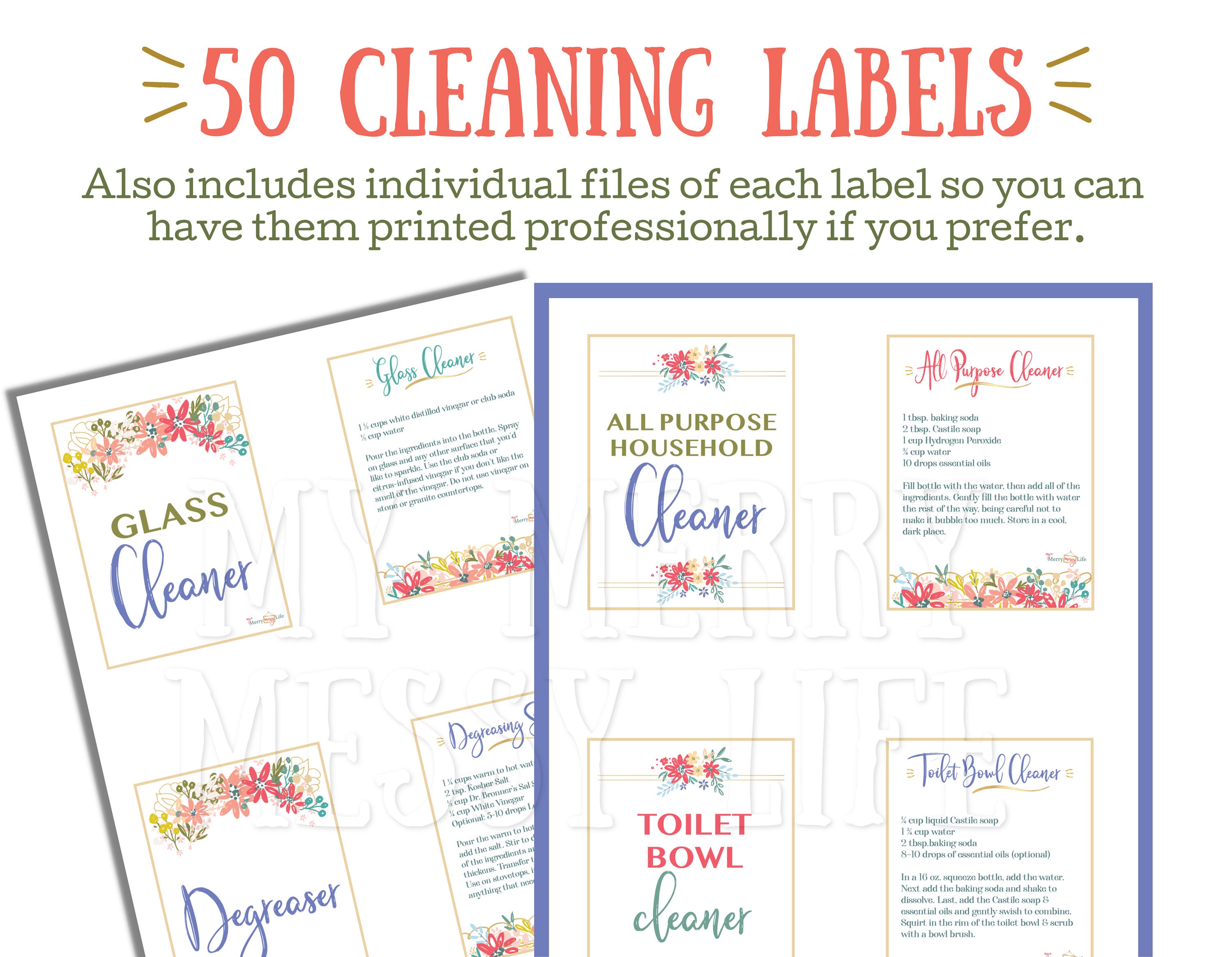 Natural Cleaning Recipe Labels Printable Cleaning Labels - Etsy