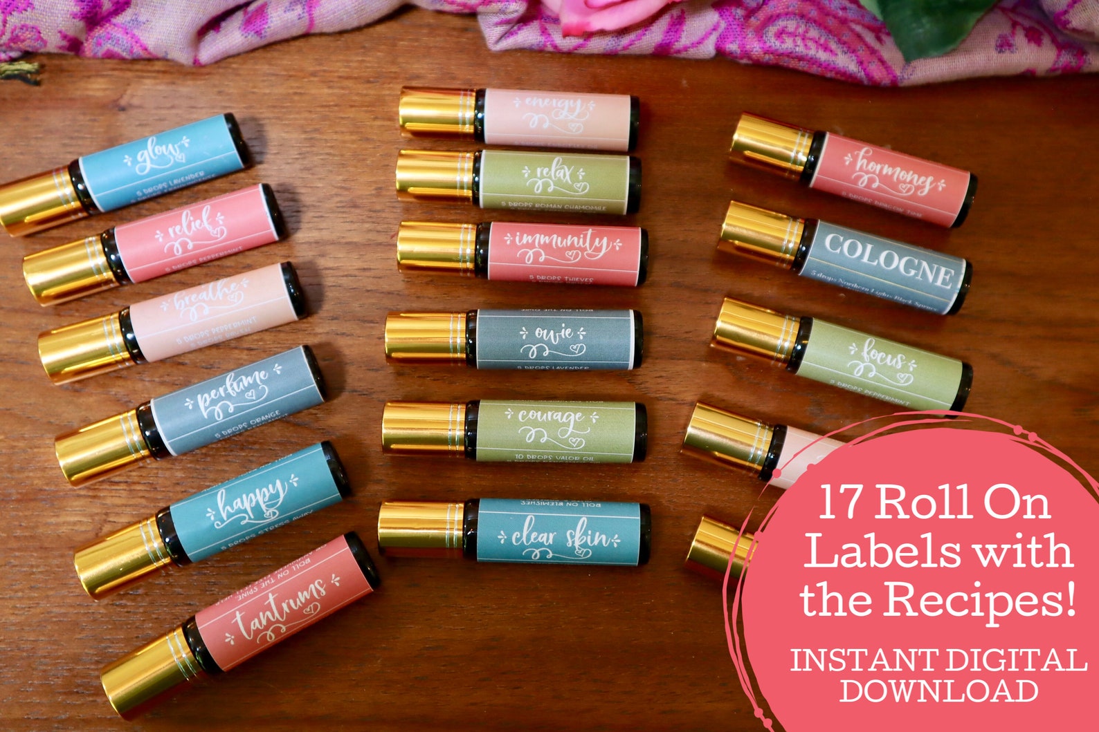 17 Essential Oil Roller Bottle Printable Recipe Stickers Essential Oil ...