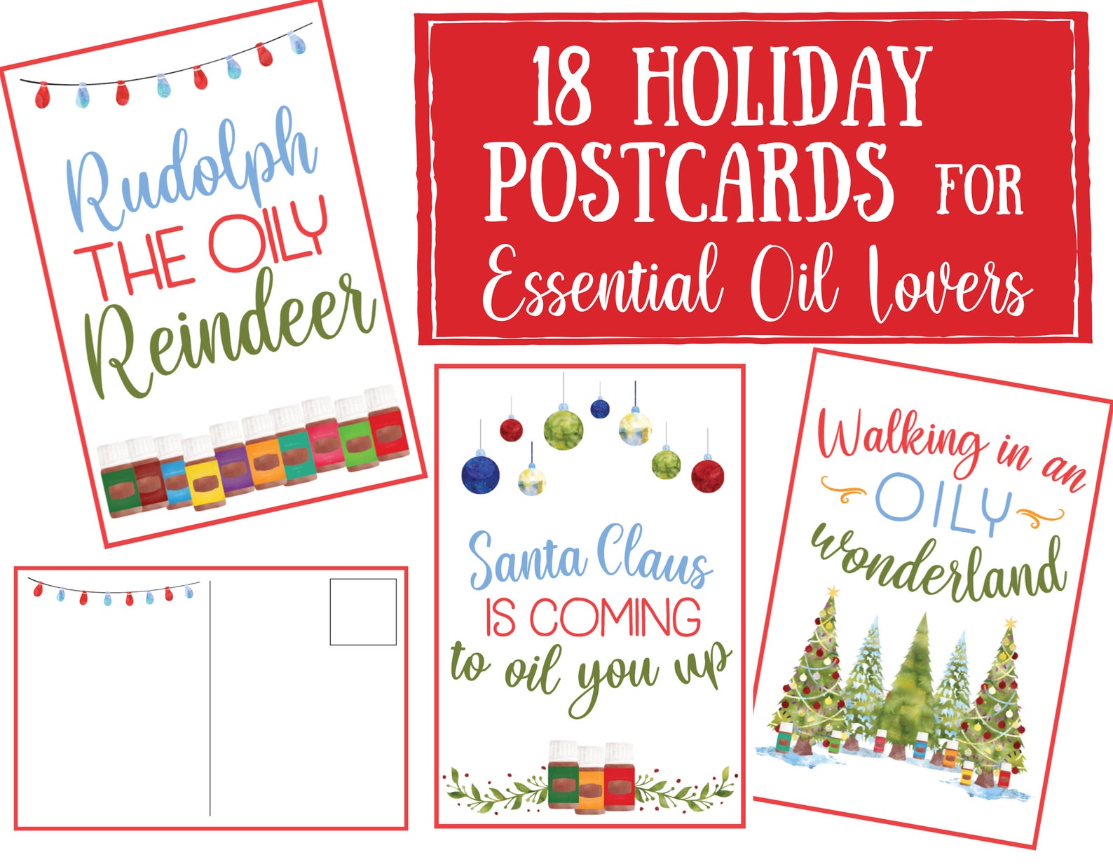 Holiday Postcards for Essential Oil Lovers Printable Set - Etsy