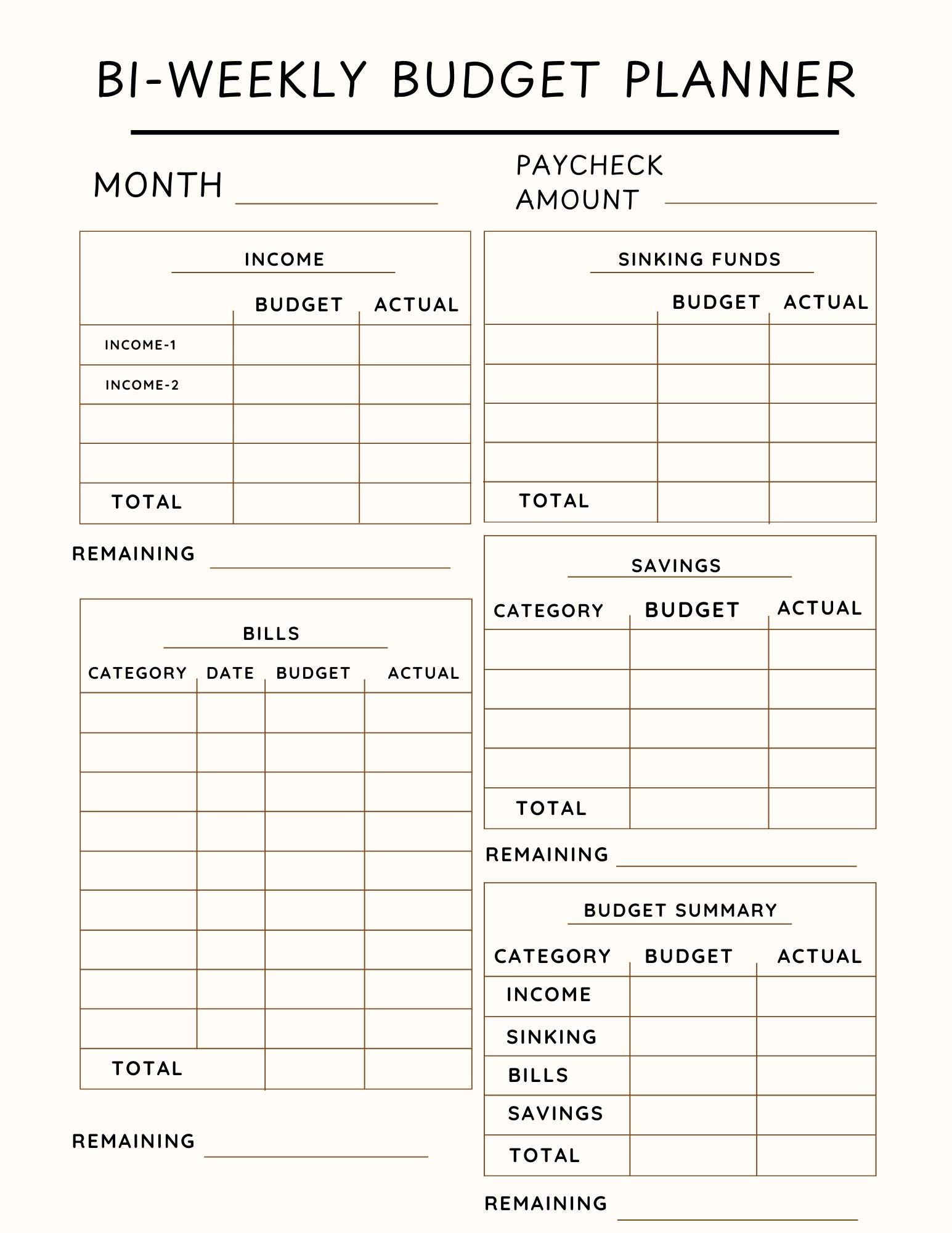 Bi-weekly Budget Planner (printable & Downloadable) - Etsy
